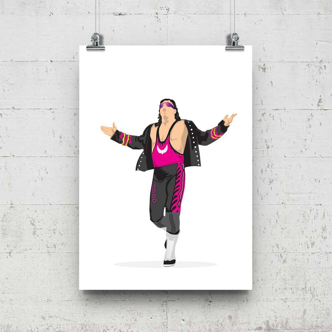 Bret Hart Minimal Wrestling Illustration, Fun Pop Culture Wall Art ...
