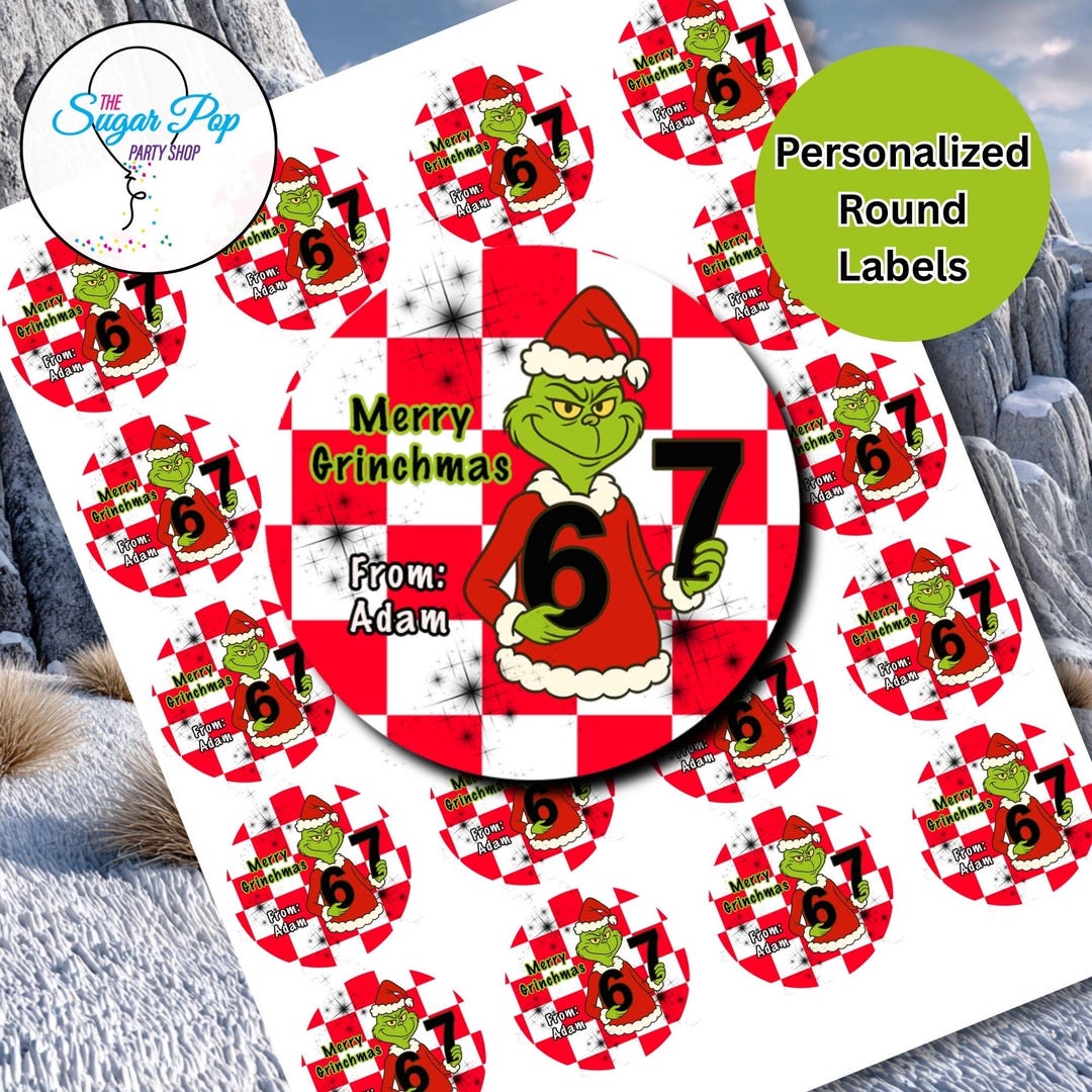 Personalized 67 Grinch Christmas Labels| Round Labels| Tag Labels ...