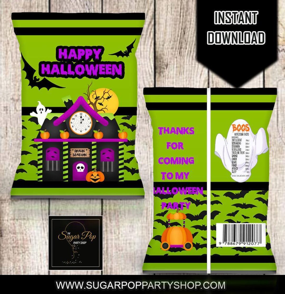 Instant Download| Green Halloween| Chip Bag Wrapper| Halloween Party ...