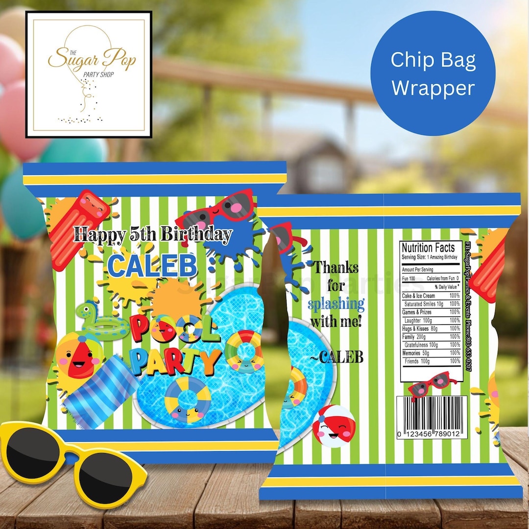 Personalized Summer Pool Party Chip Bag, Boy Birthday, Dive Into Five ...