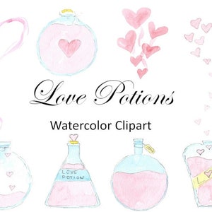 Love Potions Watercolor Clipart, Love Elixir Bottle, Valentine's Day ...