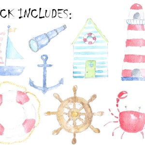 Nautical Watercolor Clipart, Watercolor Beach Seaside Summer Clip Art ...