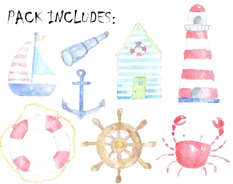 Nautical Watercolor Clipart Watercolor Beach Seaside Summer - Etsy