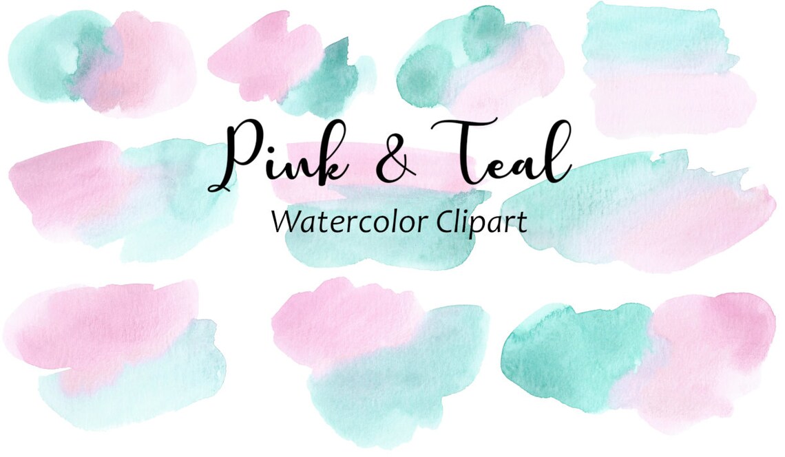 Pink and Teal Watercolor Splashes and Splotches Clipart 10 | Etsy
