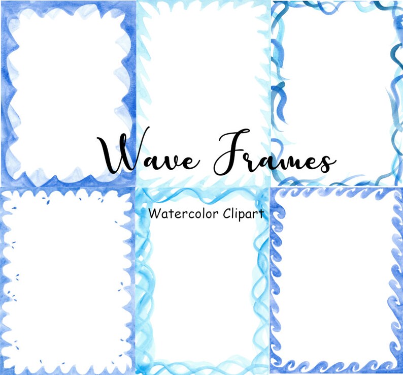Watercolor Wave Frames Clipart 6 Hand Painted Watercolor PNG | Etsy