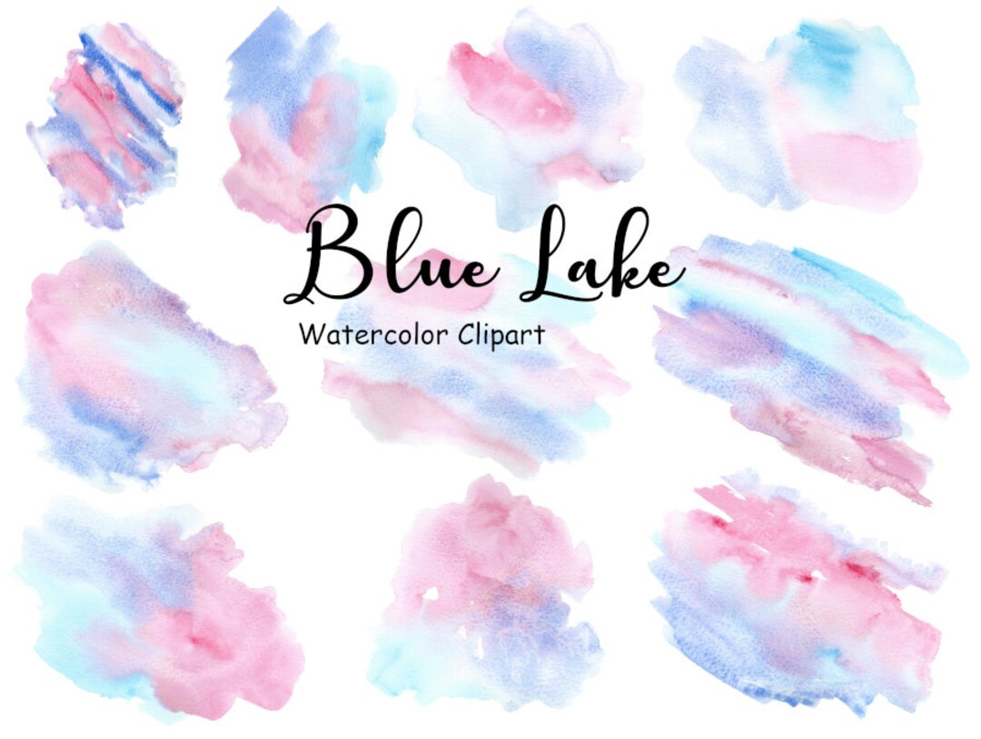 Blue Lake Watercolor Splashes Clipart, Blue and Pink Splotches Clipart ...