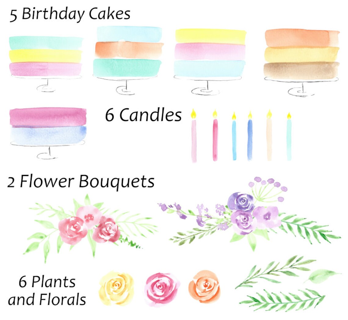 Birthday Cake Watercolor Clipart Hand Painted Watercolor | Etsy UK