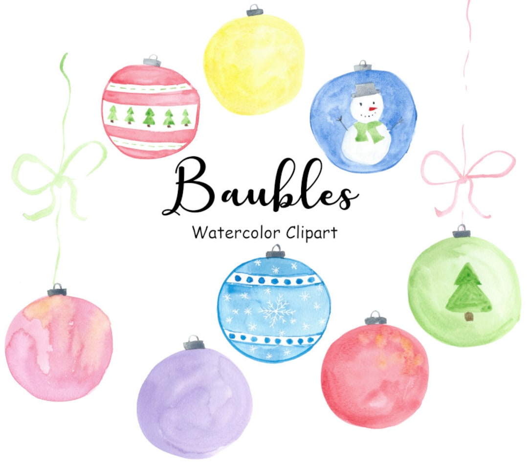 Christmas Baubles Clipart, Watercolor Holiday Ornaments, 8 Hand Painted ...