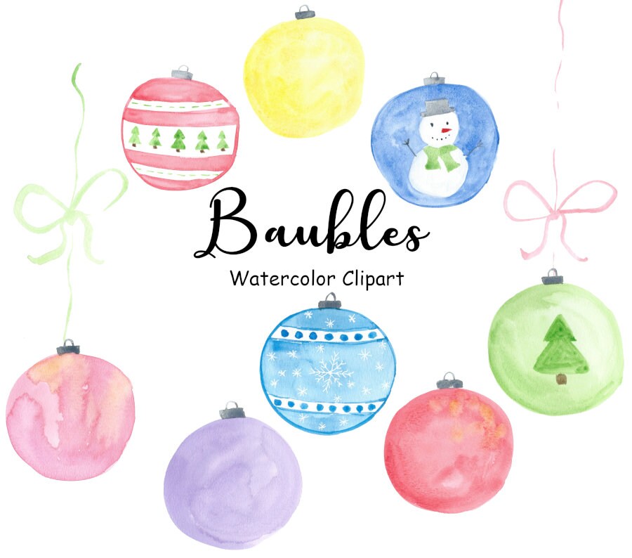 Christmas Baubles Clipart Watercolor Holiday Ornaments 8 - Etsy
