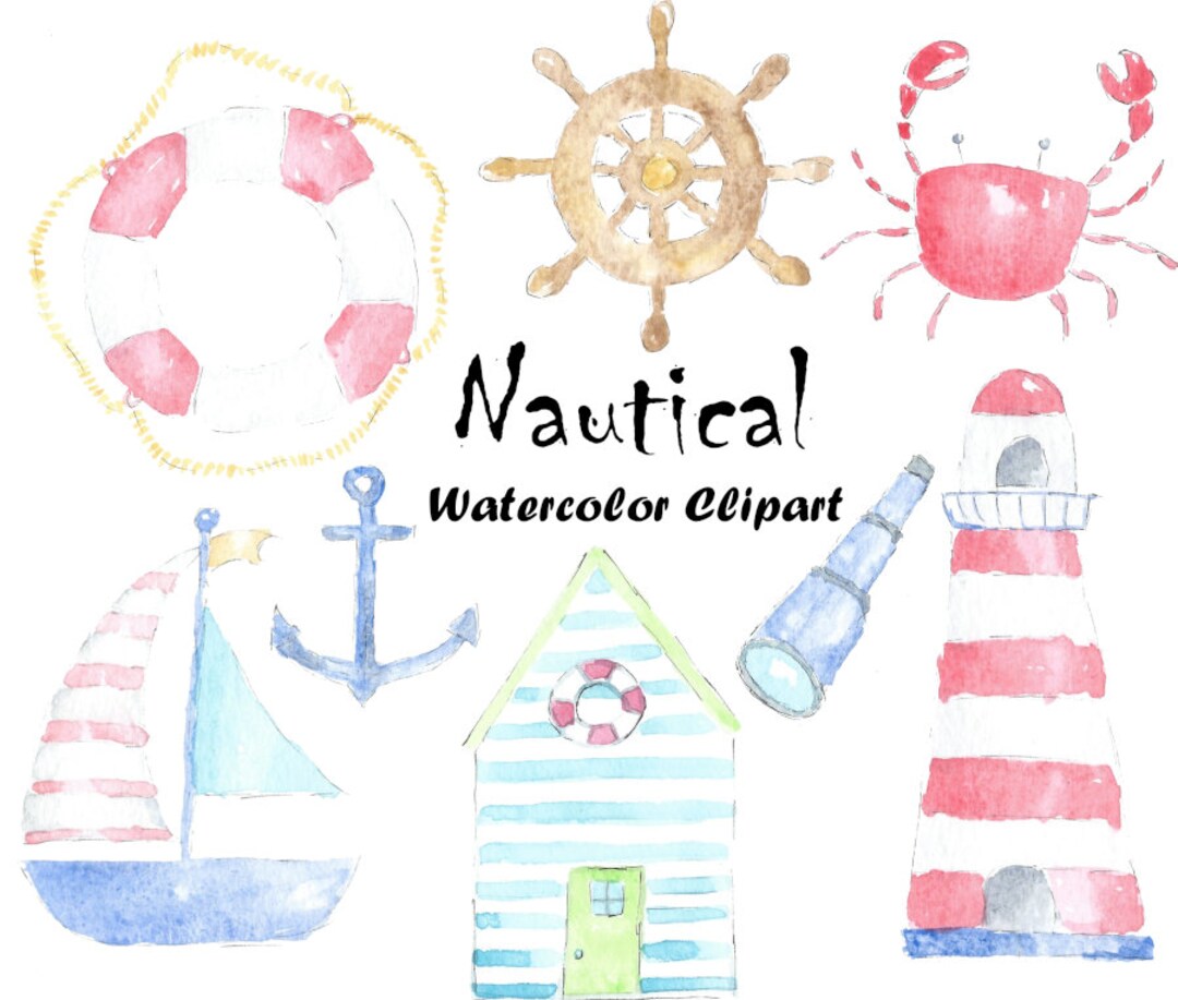 Nautical Watercolor Clipart, Watercolor Beach Seaside Summer Clip Art ...