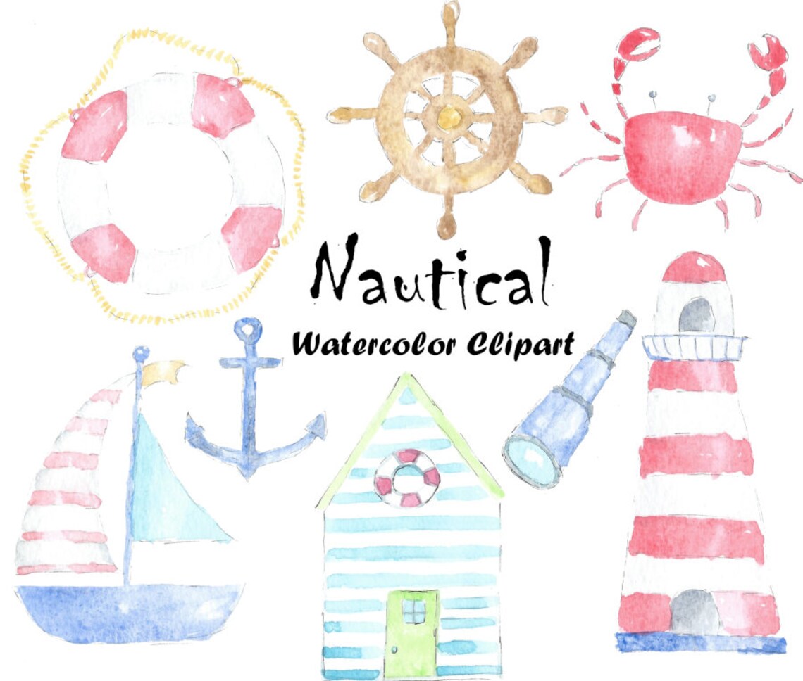 Nautical Watercolor Clipart Watercolor Beach Seaside Summer - Etsy