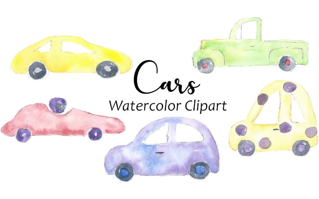 Cars Watercolor Clipart, 5 Hand Painted PNG Watercolor Transport Clip ...