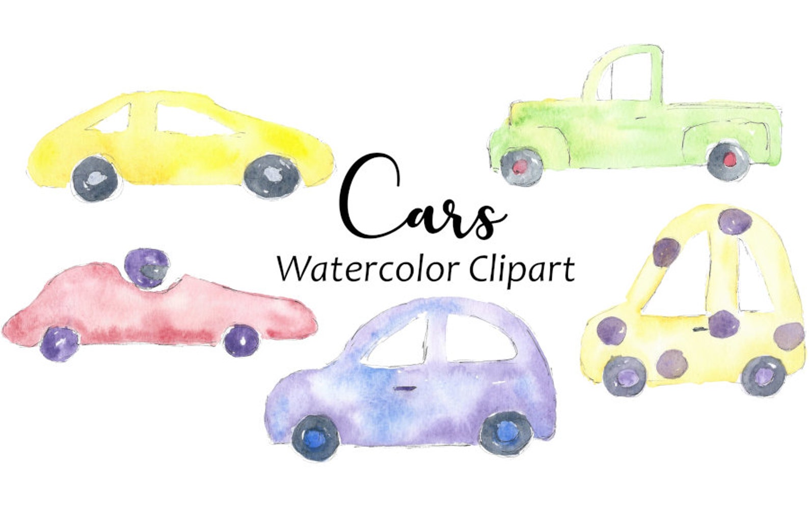 Cars Watercolor Clipart 5 Hand Painted PNG Watercolor | Etsy