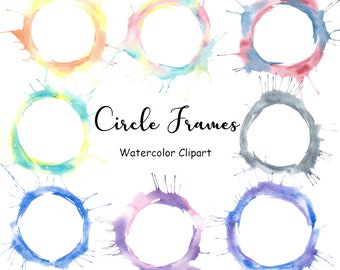 Circle Frames Watercolor Clipart Round Digital Frame Logo | Etsy