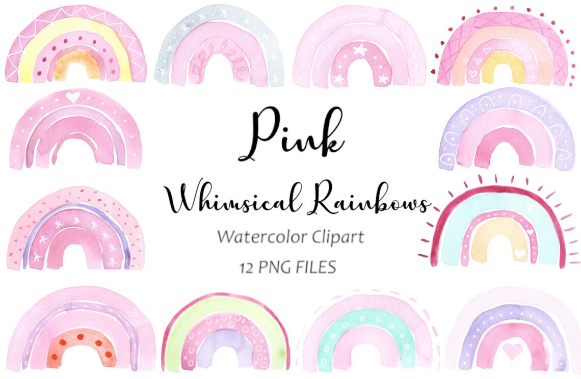 Pink Rainbow Watercolor Clipart Whimsical Modern Rainbow PNG | Etsy