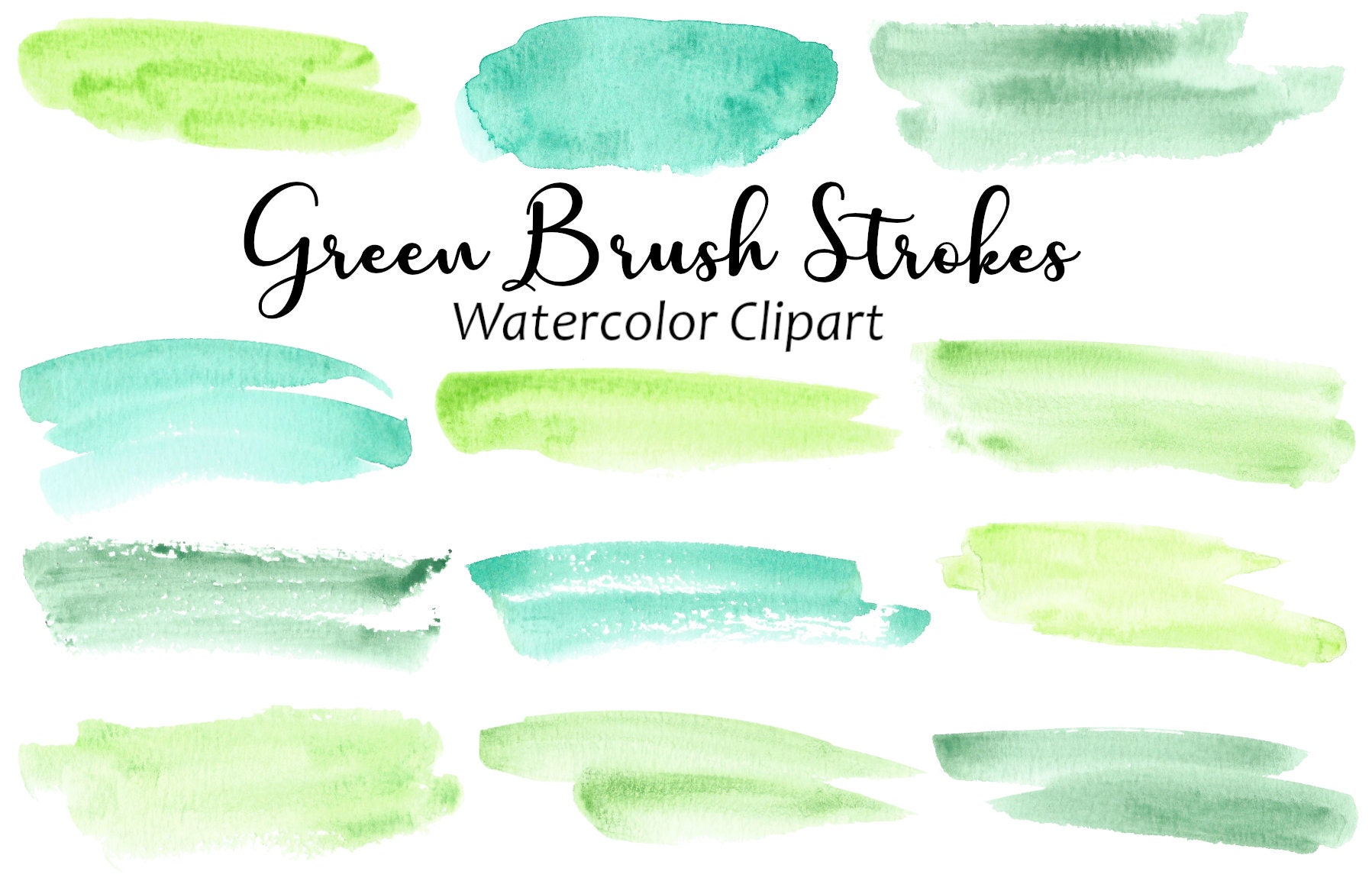 Green Watercolor Brush Strokes Clipart Commercial Use 12 | Etsy