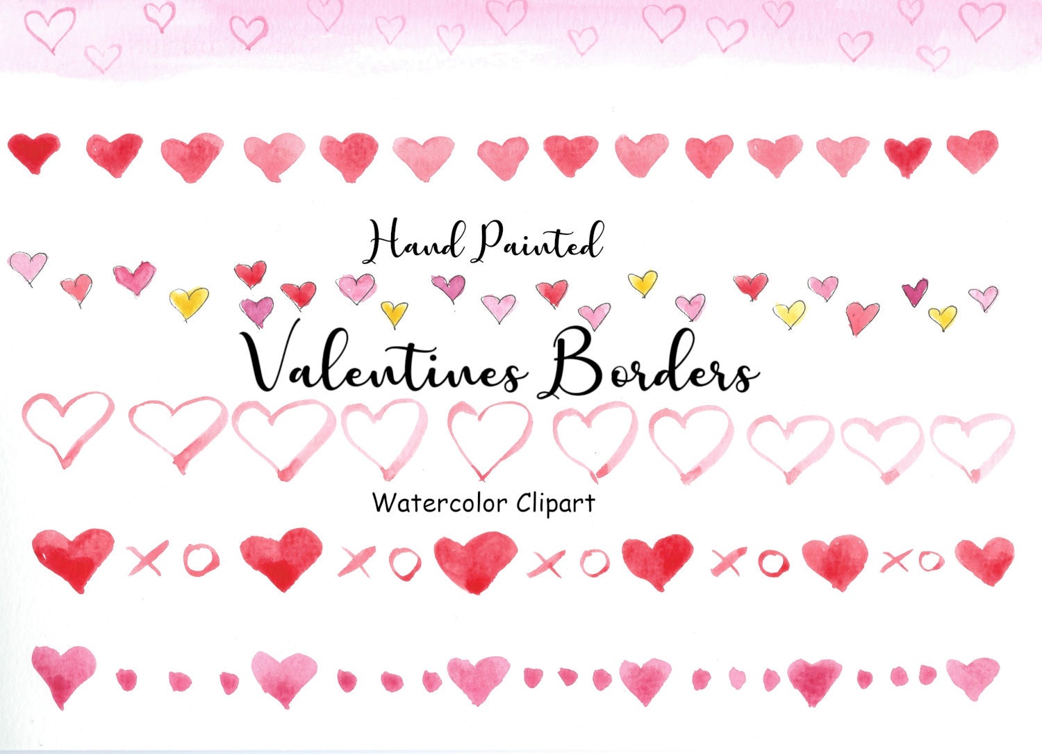 Valentines Borders Watercolor Clipart Commercial Use 6 Hand - Etsy
