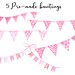 Pink Bunting Watercolor Clipart, Birthday Banner Clipart, Commercial ...
