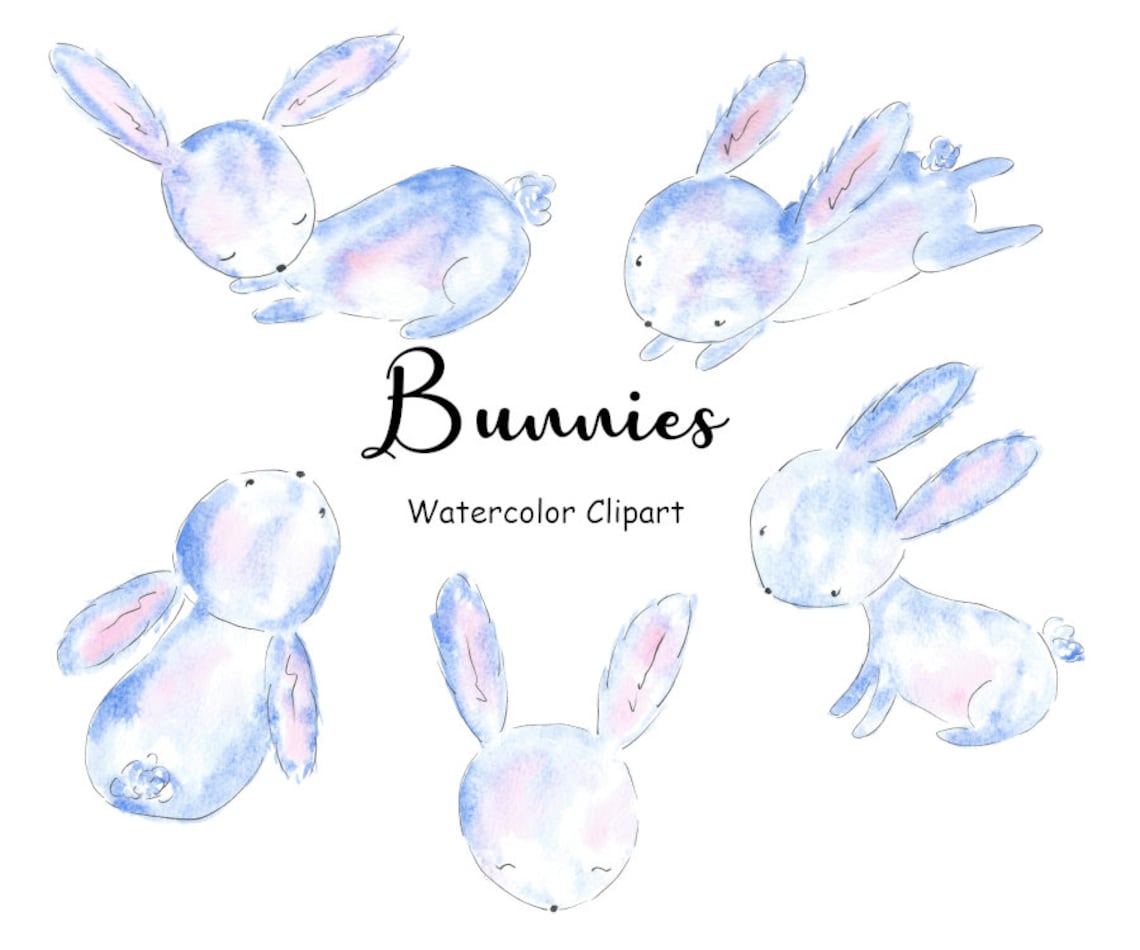 Bunnies Watercolor Clipart 5 Hand Painted PNG Cute Watercolor | Etsy
