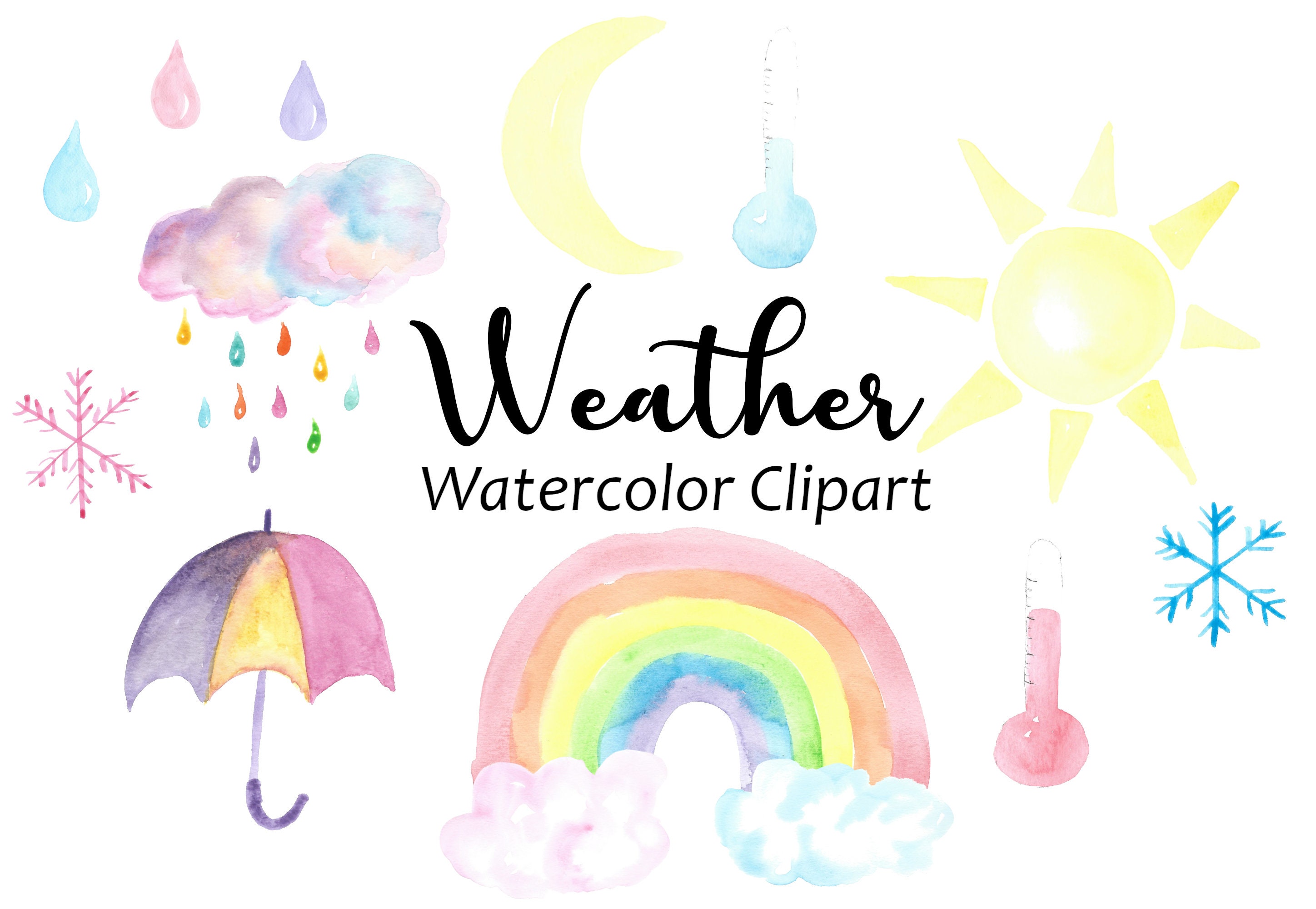 Watercolor Weather Clipart 14 Hand Painted PNG Watercolor - Etsy UK