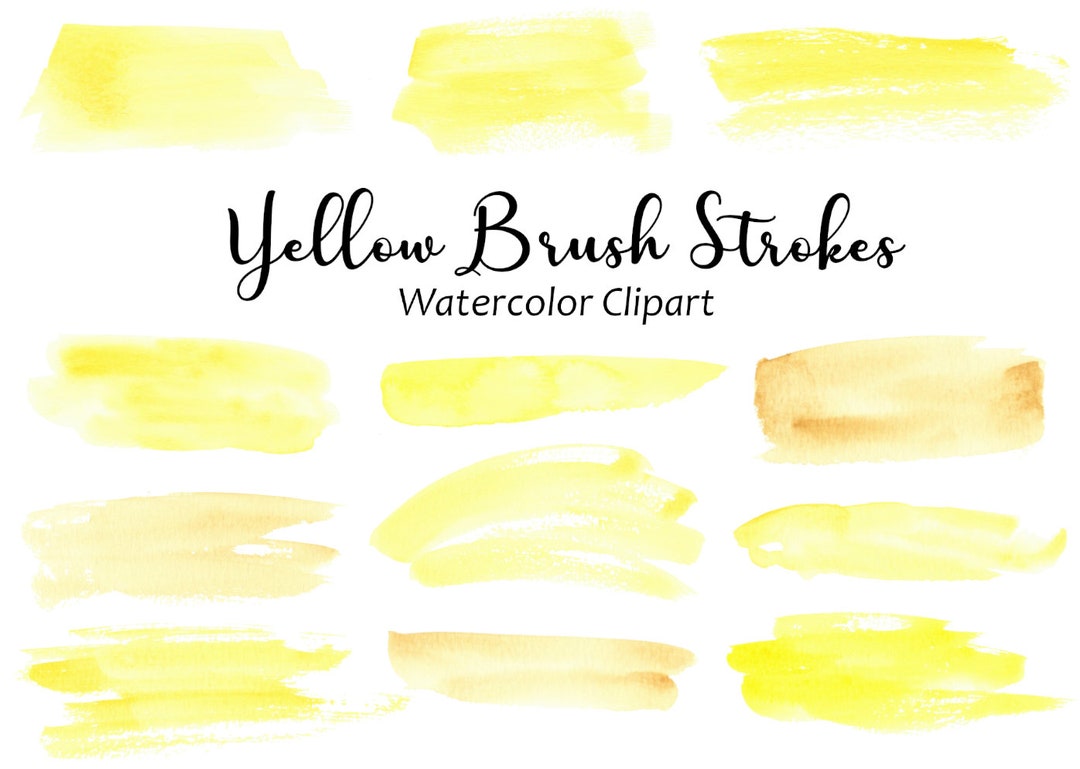 Yellow Watercolor Brush Strokes Clipart, Commercial Use, 12 Hand ...