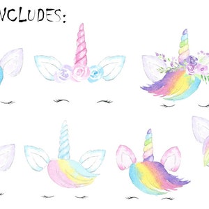 Unicorn Face Watercolor Clipart, Unicorn Head Hand Painted PNG Party ...