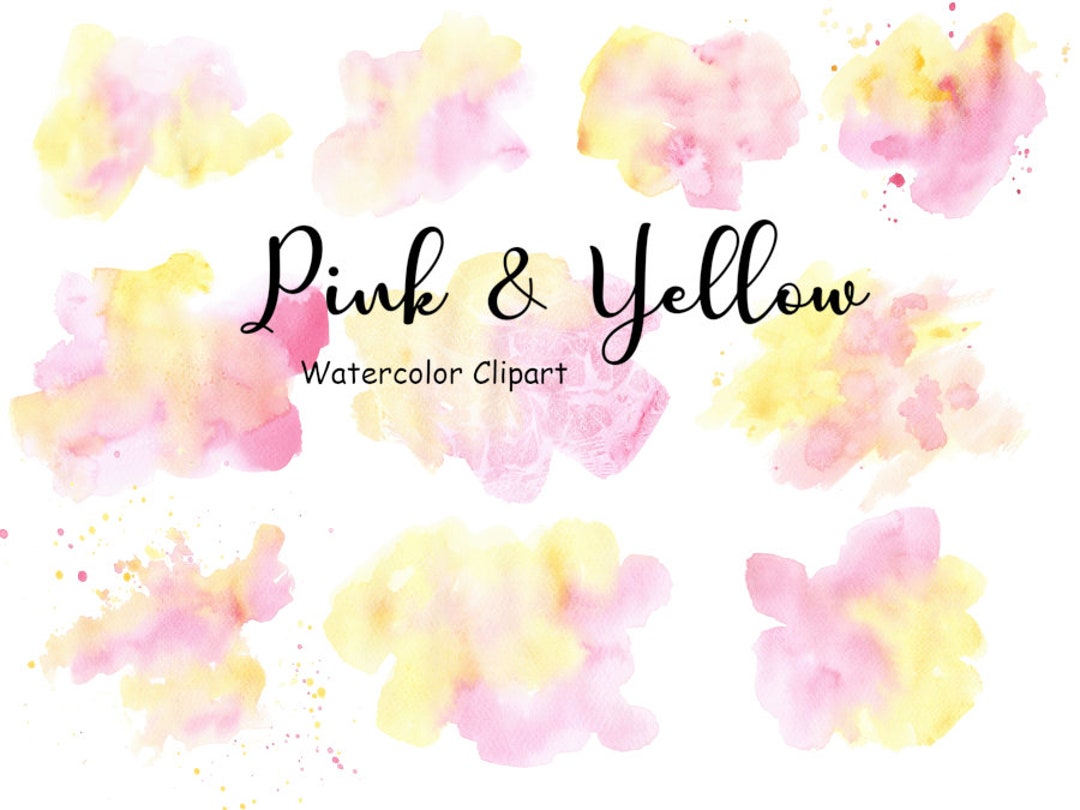 Pink and Yellow Watercolor Splashes and Splotches Clipart, 10 Splat ...