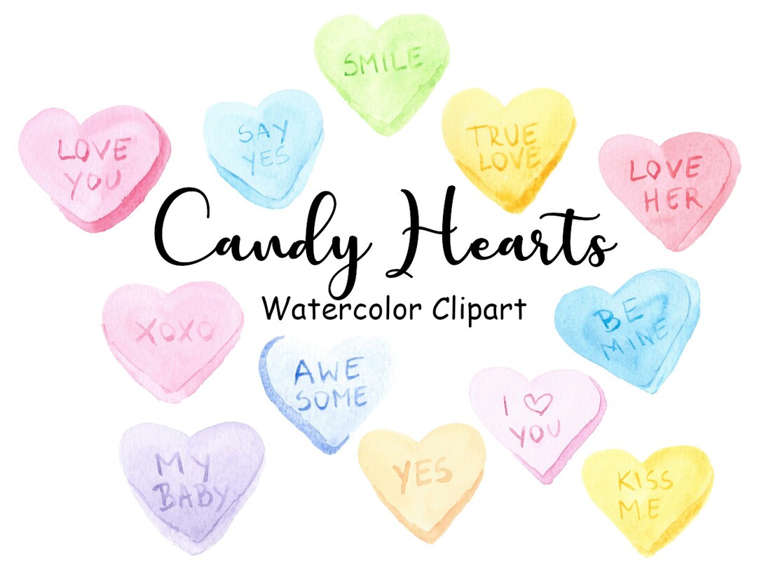 Watercolor Candy Hearts Clipart, Sweets and Treats Clip Art, 12 Hand ...