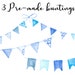 Blue Bunting Watercolor Clipart, Birthday Banner Clipart, Commercial ...