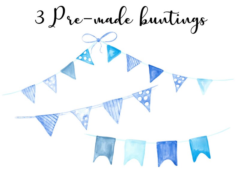 Blue Bunting Watercolor Clipart Birthday Banner Clipart - Etsy UK