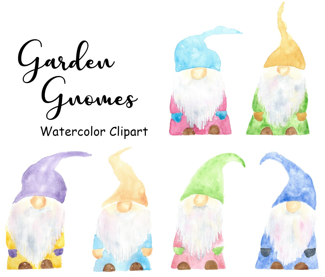 Watercolor Garden Gnomes Clipart Hand Painted 6 PNG | Etsy