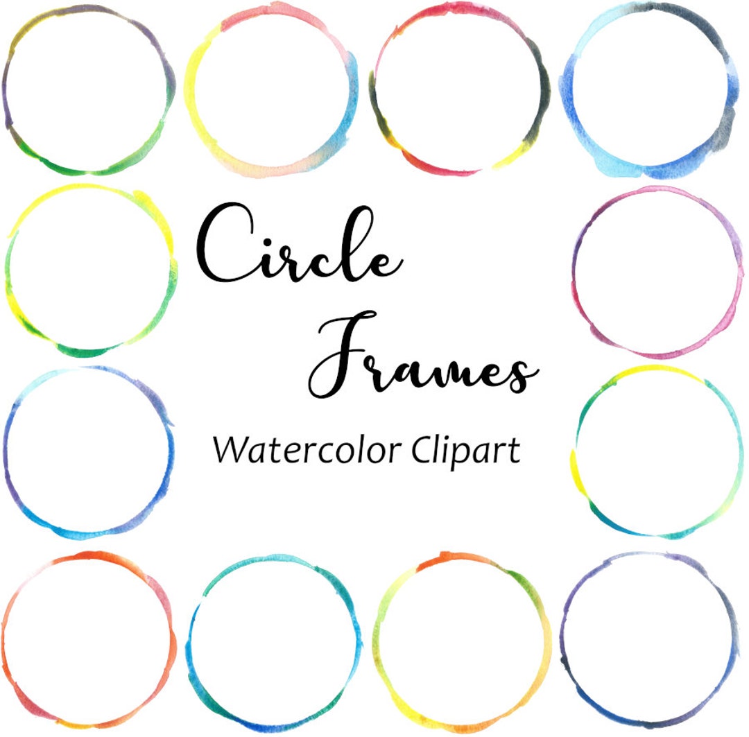 Circle Frames Watercolor Clipart, Round Digital Frame, Logo Clipart ...