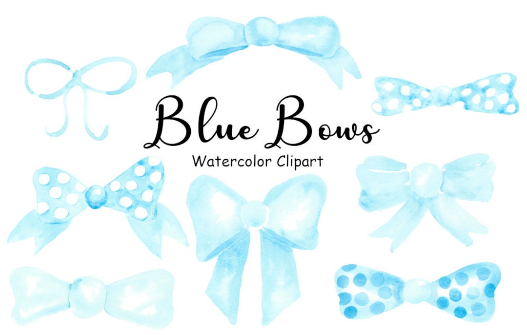 Watercolor Blue Bows Clipart, Ribbon Clip Art, 8 Files Hand Painted Bow ...