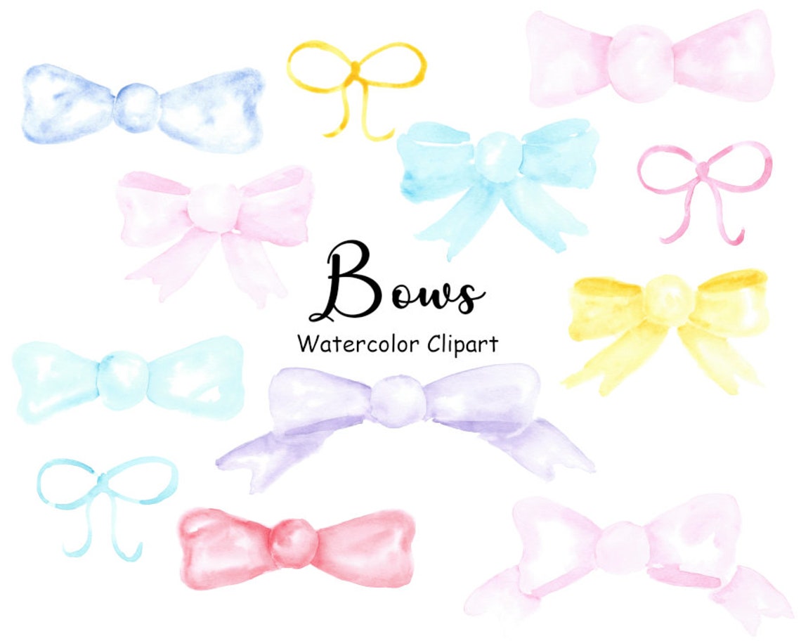 Watercolor Bows Clipart Ribbon Clip Art 12 Files Hand - Etsy