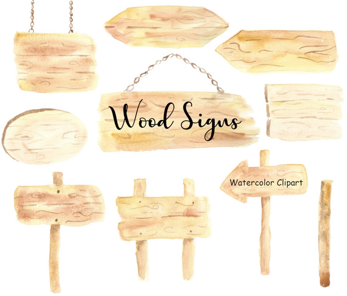 Watercolor Wood Sign Clipart Rustic Sign Slice Clip Art 10 - Etsy UK