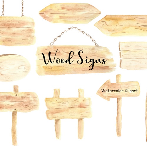 Watercolor Wood Sign Clipart Rustic Sign Slice Clip Art 10 - Etsy