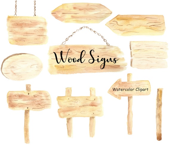 Watercolor Wood Sign Clipart Rustic Sign Slice Clip Art 10 | Etsy Ireland