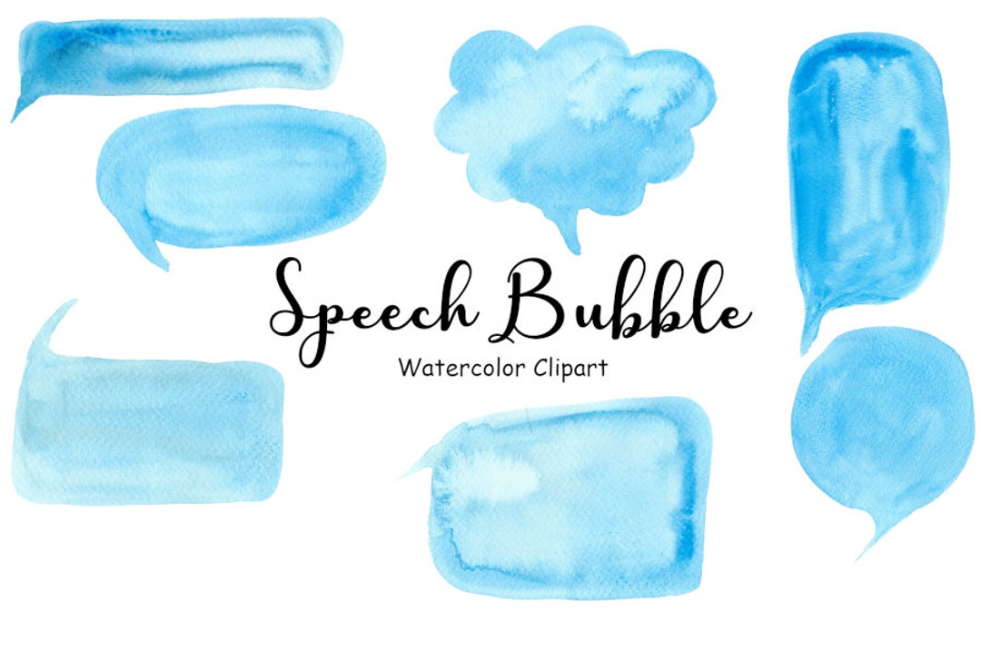 Watercolor Speech Bubble Clipart, Blue Speech Bubble Clip Art, 7 Hand ...