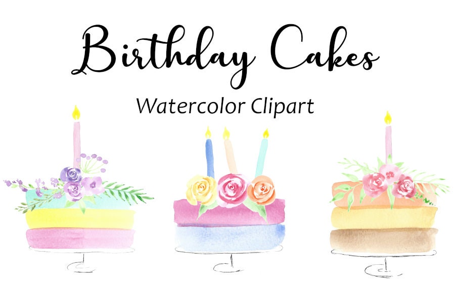Birthday Cake Watercolor Clipart Hand Painted Watercolor - Etsy