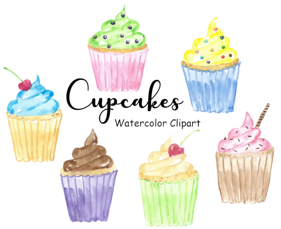 Watercolor Cupcakes Clipart, Food Clip Art, 6 Hand Painted PNG ...