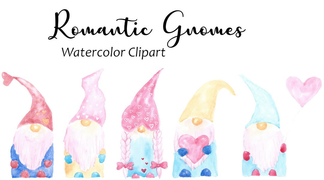 Romantic Watercolor Gnomes Clipart, Hand Painted Valentines Day Clip ...
