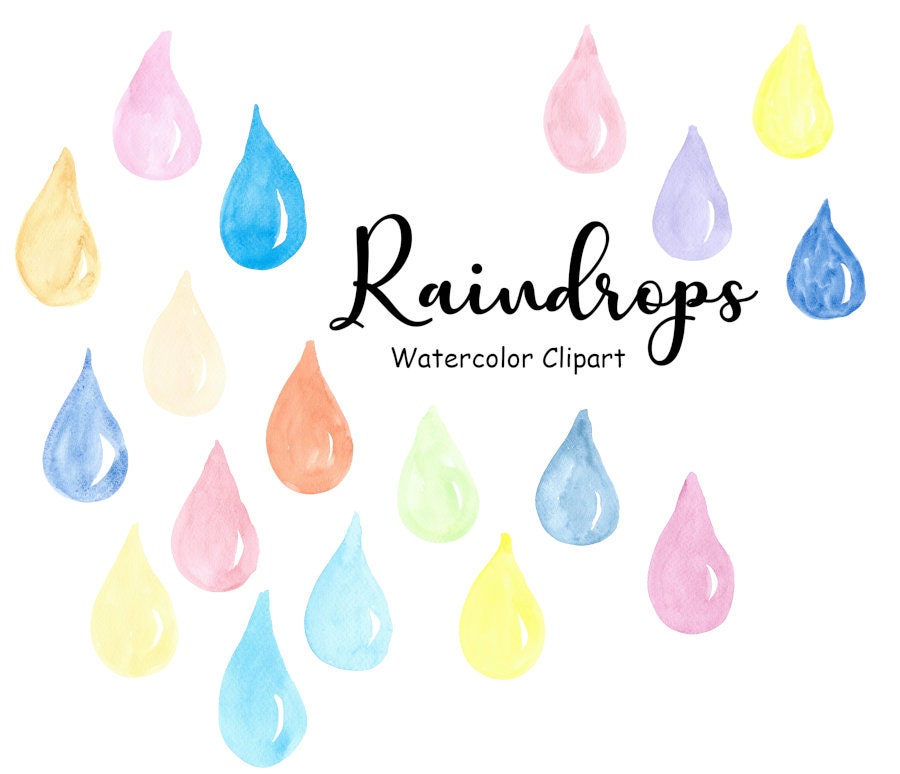 Watercolor Raindops Clipart Shapes Clip Art 18 Hand Painted - Etsy