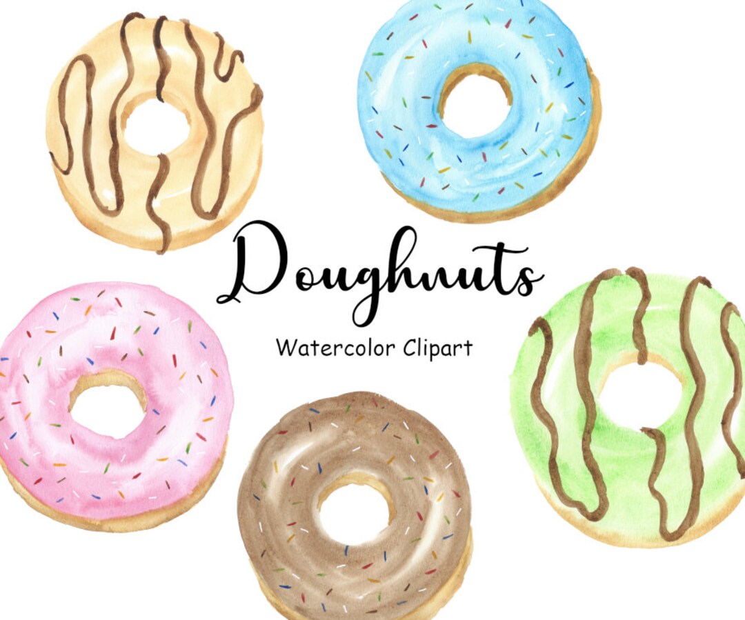 Watercolor Doughnuts Clipart, Food Clip Art, 5 Hand Painted PNG ...