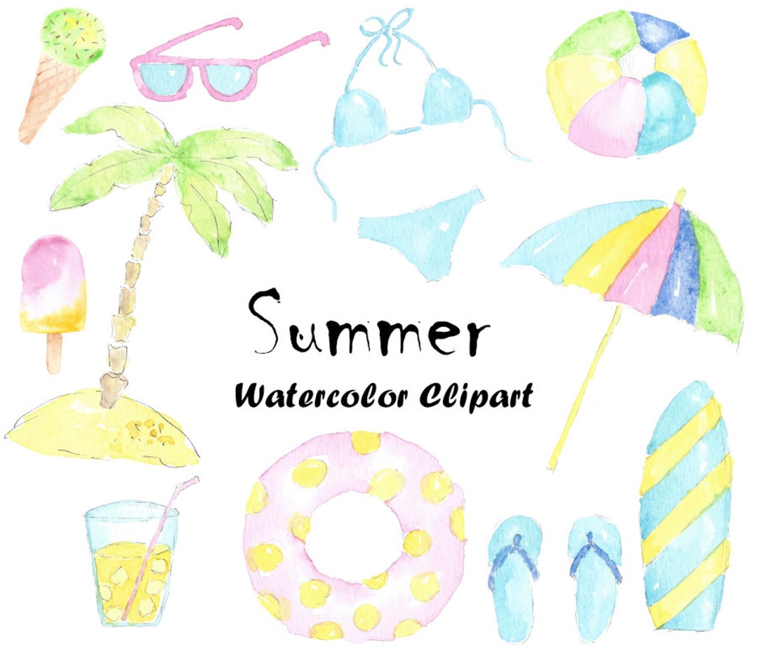 Summer Watercolor Clipart, Watercolor Beach Seaside Holiday Tropical ...