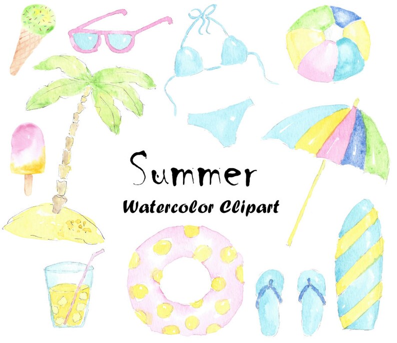 Summer Watercolor Clipart Watercolor Beach Seaside Holiday | Etsy