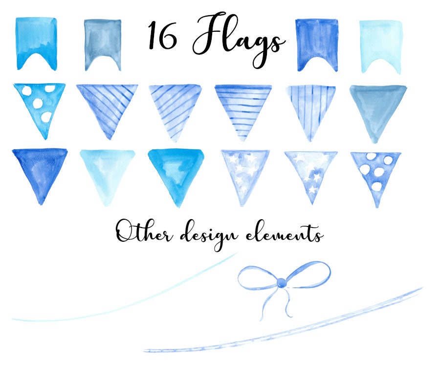 Blue Bunting Watercolor Clipart Birthday Banner Clipart - Etsy