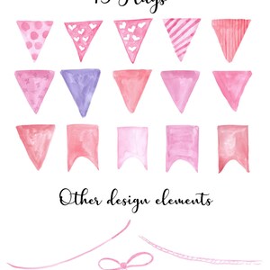 Pink Bunting Watercolor Clipart, Birthday Banner Clipart, Commercial ...