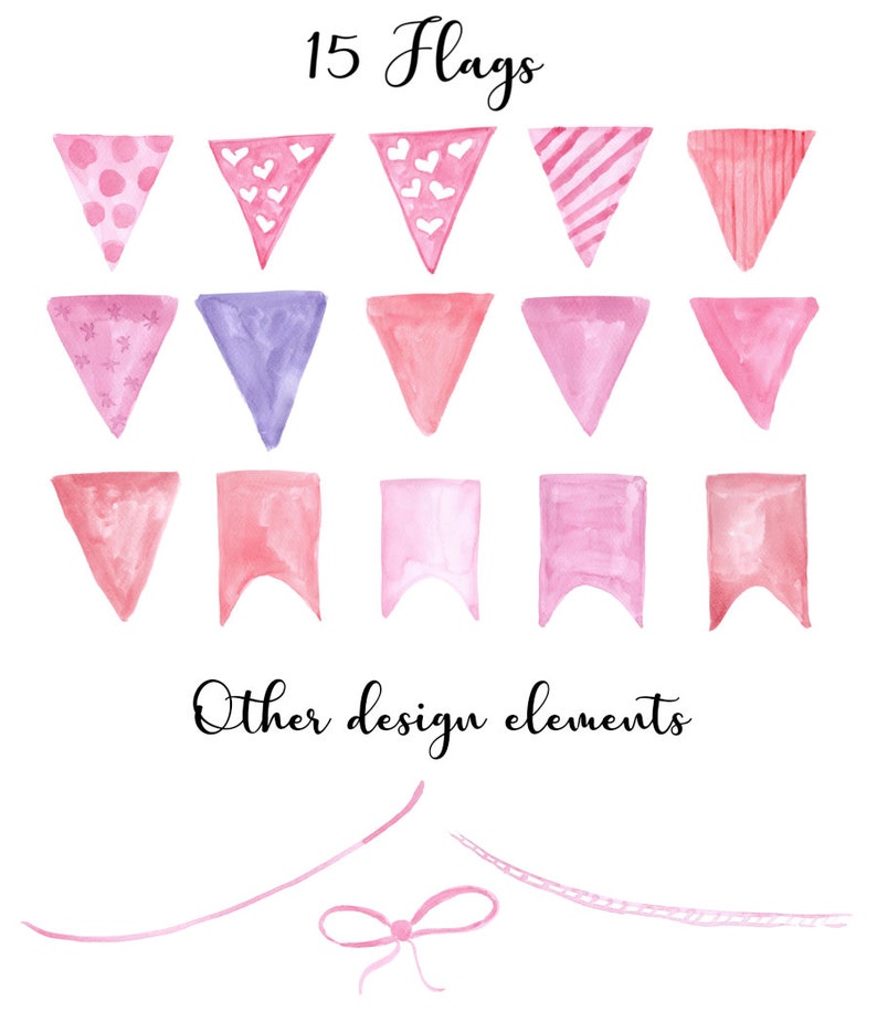 Pink Bunting Watercolor Clipart Birthday Banner Clipart - Etsy Australia