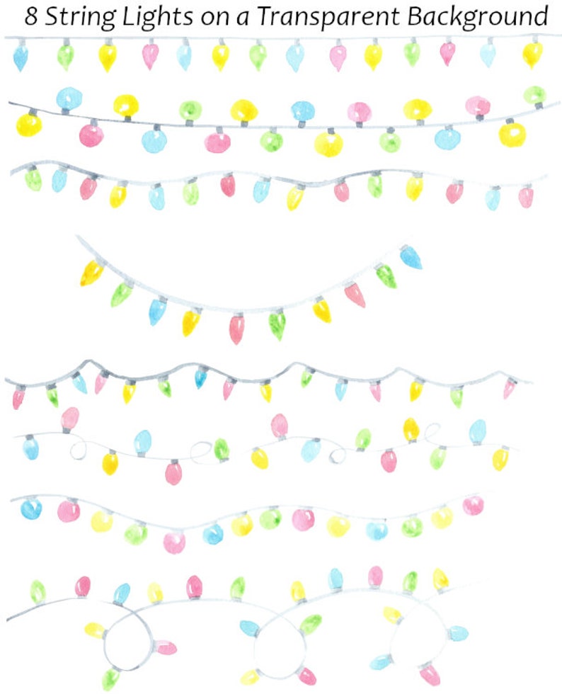 Christmas Lights Clipart Watercolor String Lights Clipart | Etsy