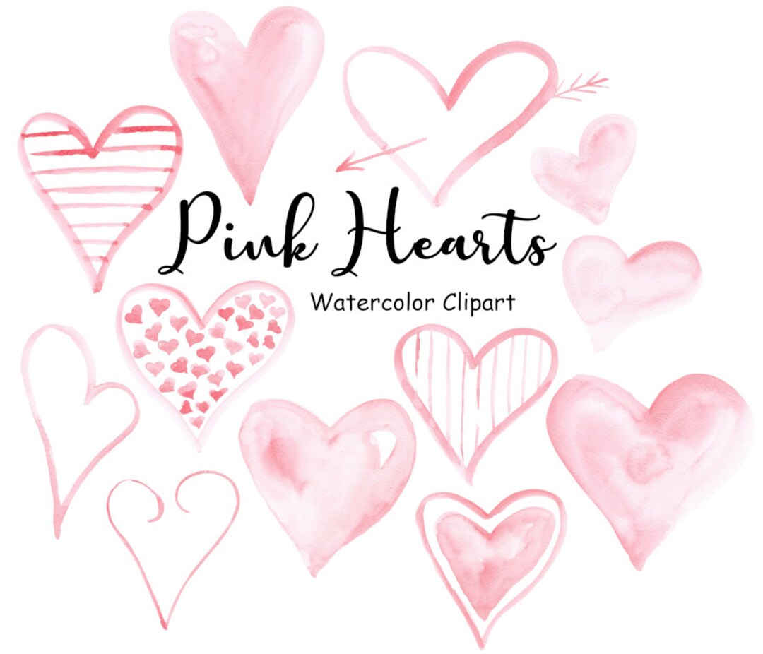 Pink Hearts Watercolor Clipart, 11 Hand Painted PNG Watercolor Shapes ...